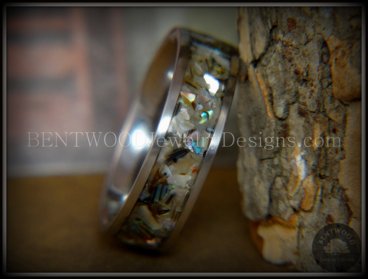 Bentwood Wood Ring Paua Shell Inlay Stainless Steel – Bentwood Jewelry ...