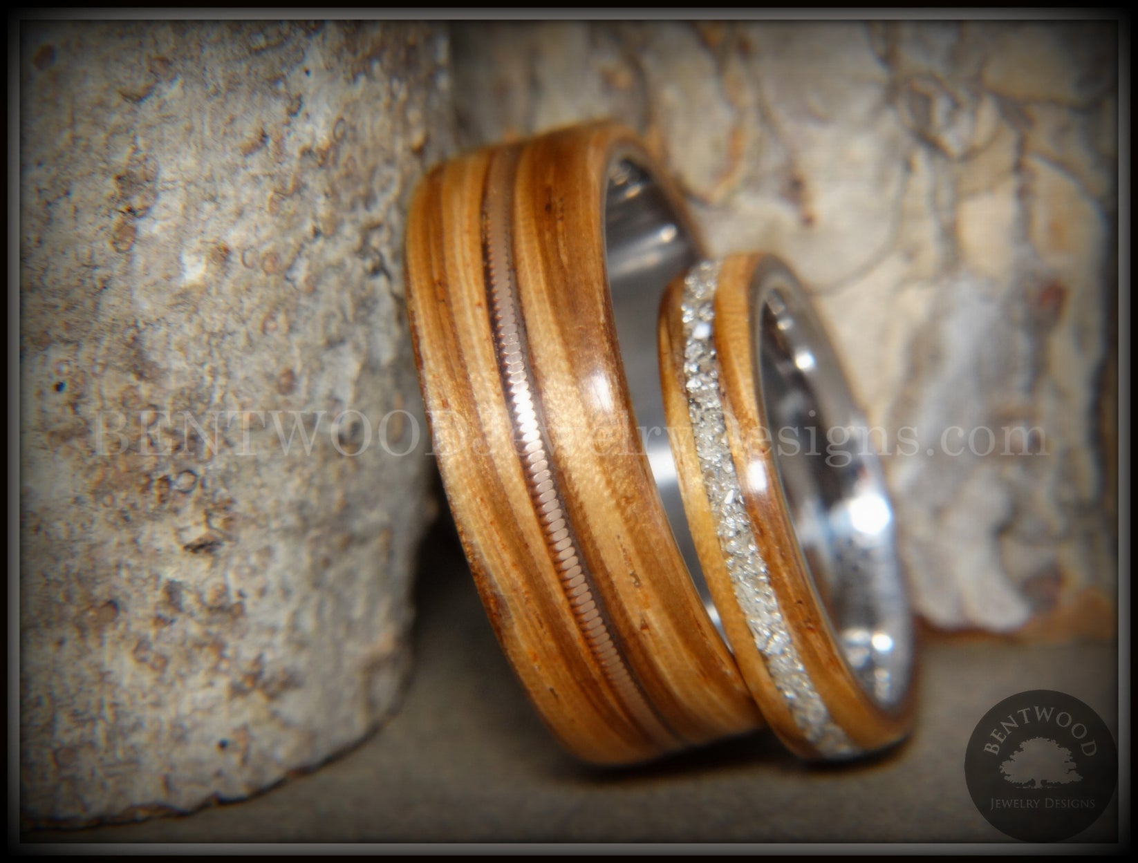 Bentwood Rings Zebra Wood Ring Set Glass Inlay Bronze Guitar String ...
