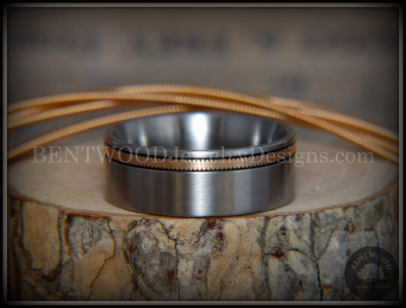 Bentwood Ring - Bronze Guitar String Offset Inlay on Surgical Grade ...